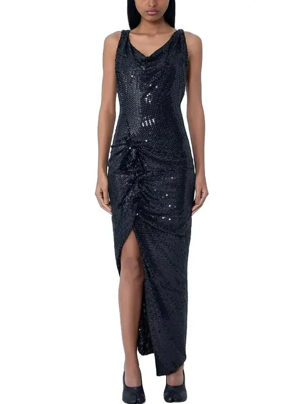 VIVIENNE WESTWOOD Sequin Embellished Cowl Neck Asymmetric Gown - Black