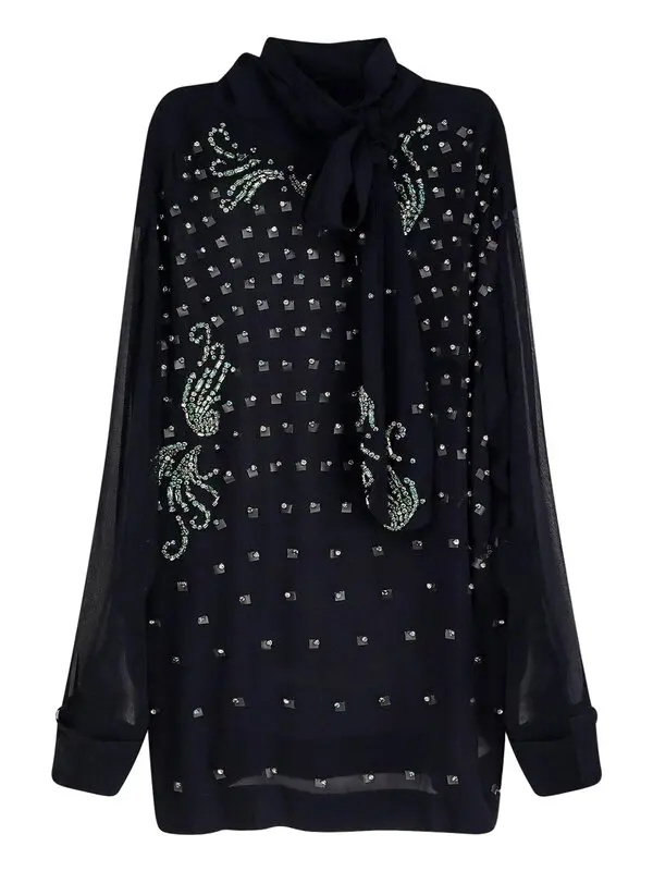 Dries Van Noten Viscose Shirt With Rhinestones - Blue