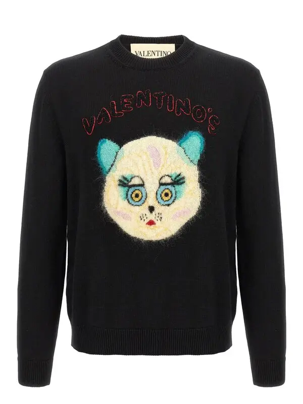 Valentino Garavani Le Chat De La Maison Wool And Cotton Blend Sweater - Black