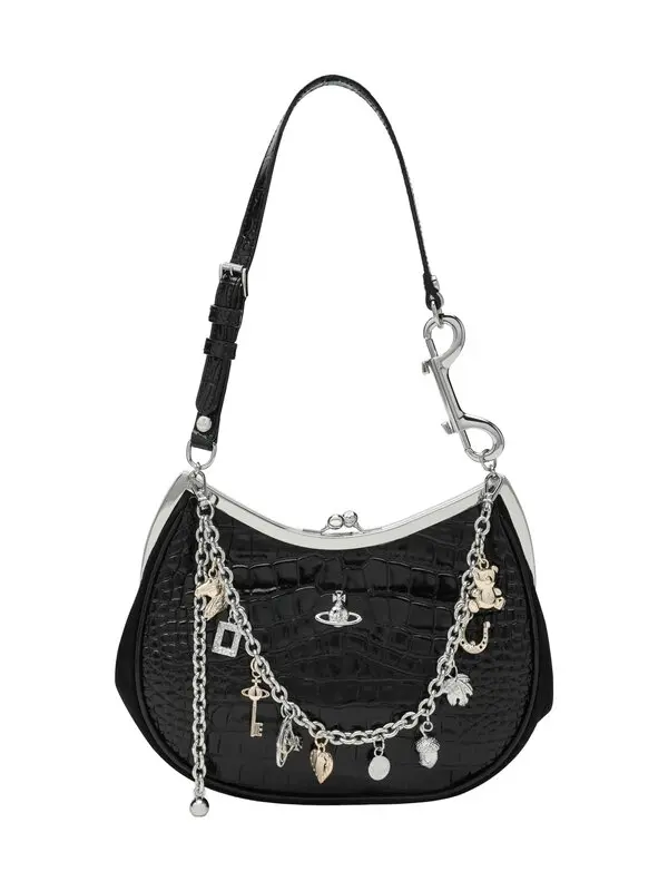 VIVIENNE WESTWOOD Croc-effect Patent Leather Charm Bag - Black