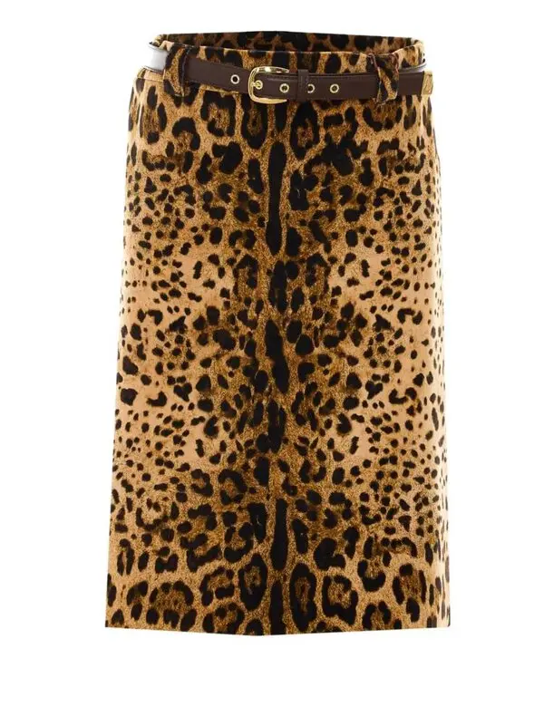 Max Mara Belted Animal Print Pencil Skirt - Brown