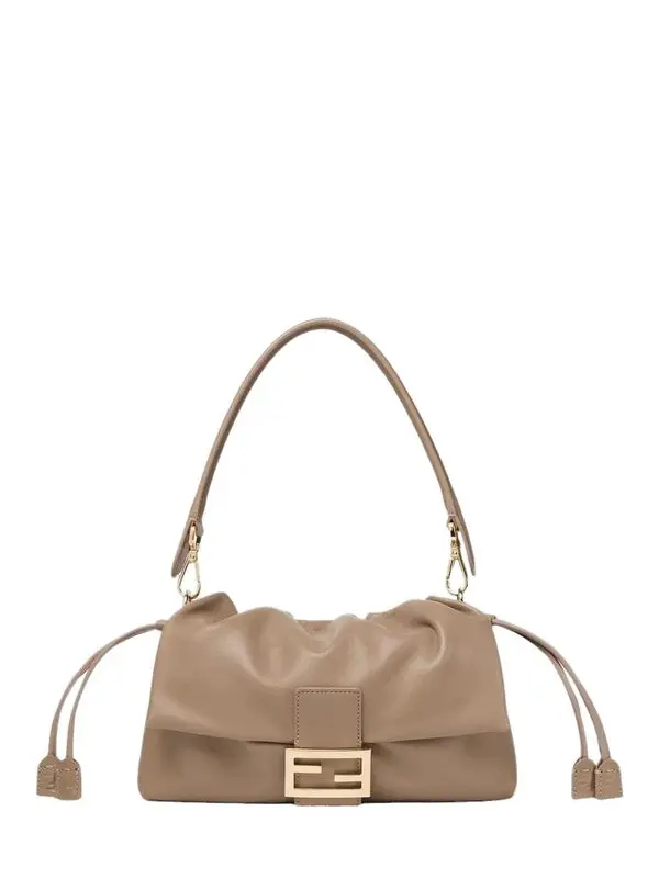 Fendi Nappa Leather Soft Shoulder Bag - Cream