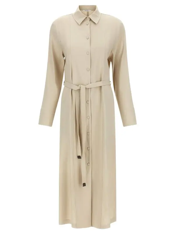 Max Mara Mxpnordica Linen And Stretch Viscose Shirt Dress - Cream