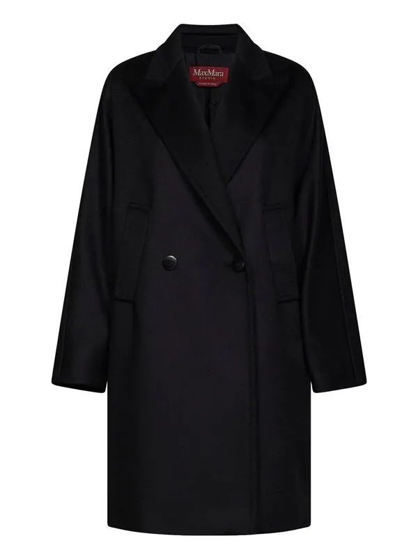 Max Mara Black Mstmastro Double-breasted Midi Coat - Multicolor