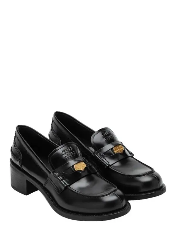 Miu Miu Penny Loafer In Brushed Leather - Black
