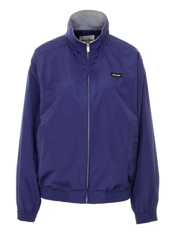 Miu Miu Tec Popeline Blouson With Logo - Blue