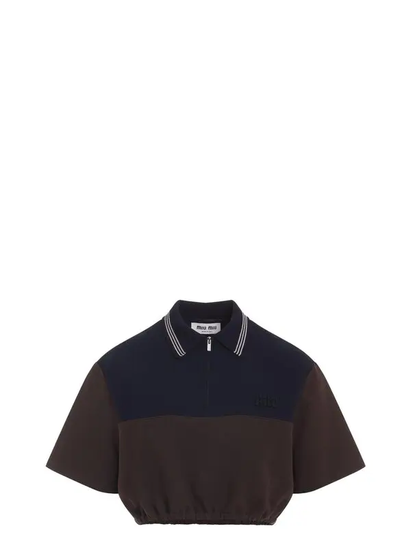 Miu Miu Cropped Viscose Polo Top - Brown