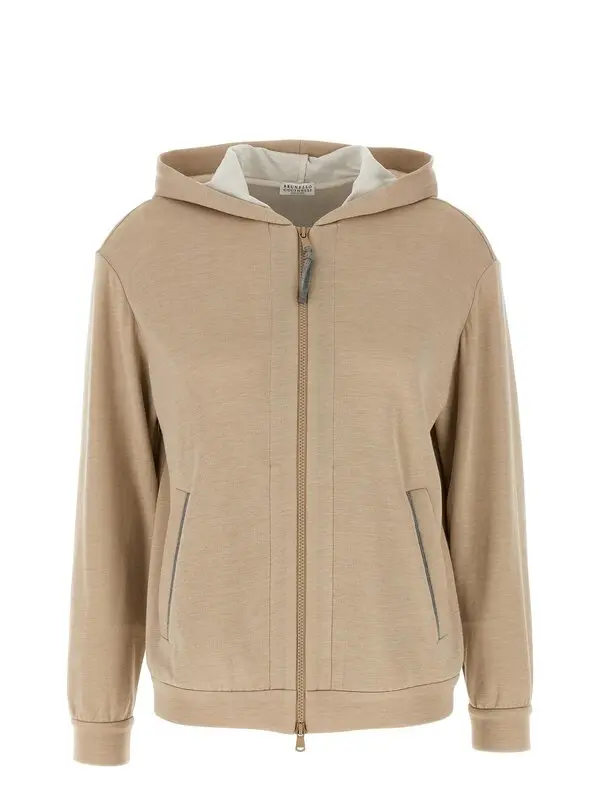 Brunello Cucinelli Precious Zipper Pull' Hoodie - Cream