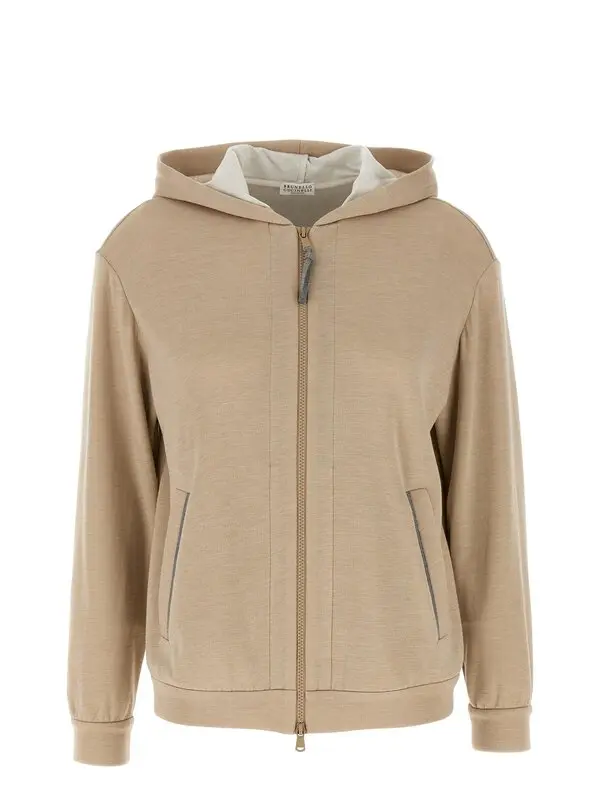 Brunello Cucinelli Cotton-silk Monile-embellished Hooded Jacket - Cream
