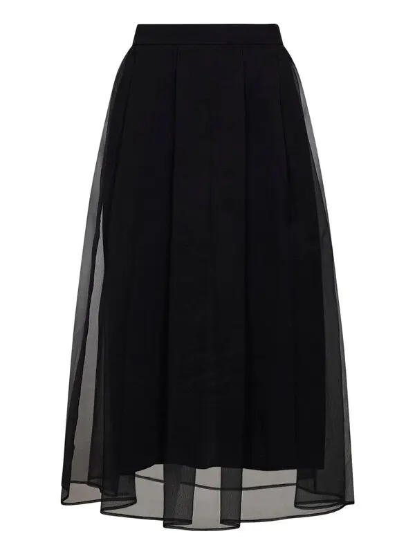 Brunello Cucinelli Black Crispy Silk Flared Midi Skirt - Multicolor