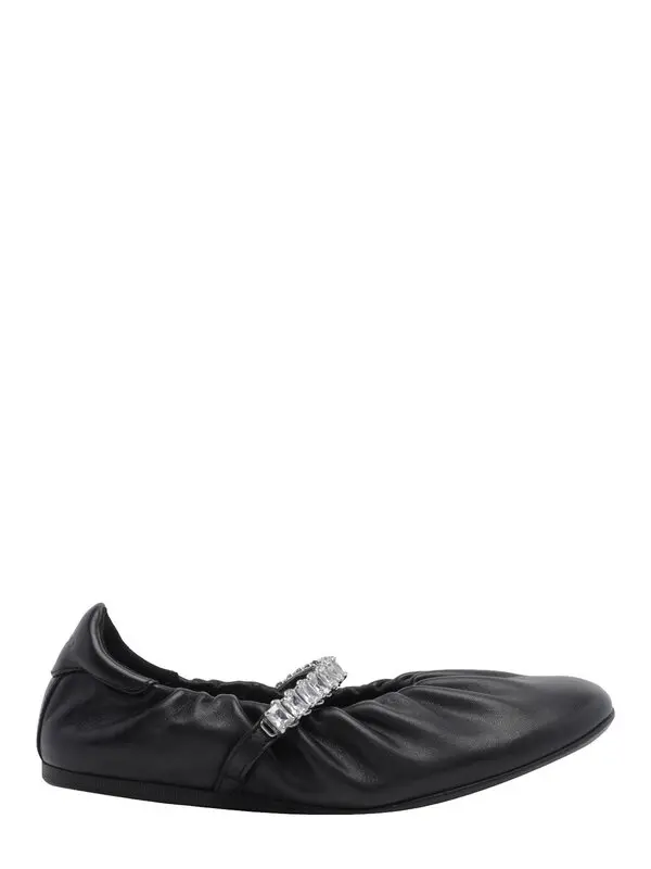 JIMMY CHOO Jade Crystal Embellished Leather Ballerina Flats - Black