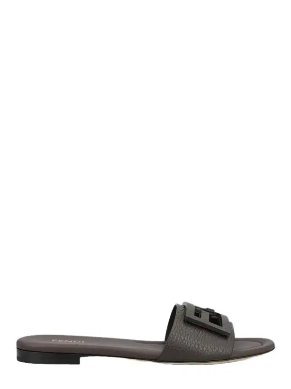 Fendi Leather Baguette Buckle Slides - Brown
