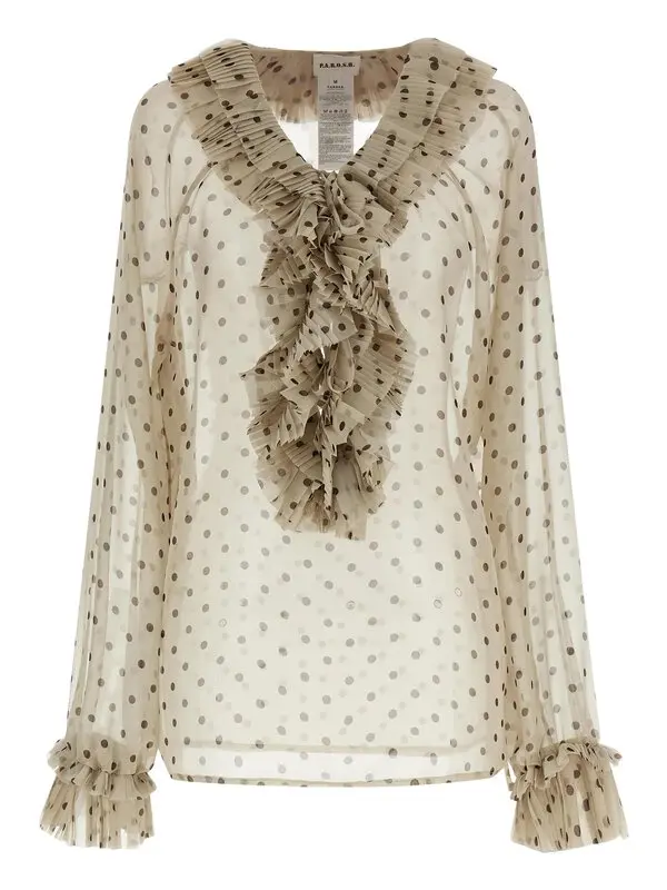 P.a.r.o.s.h Pallina Pleated Polka Dot Blouse - Cream