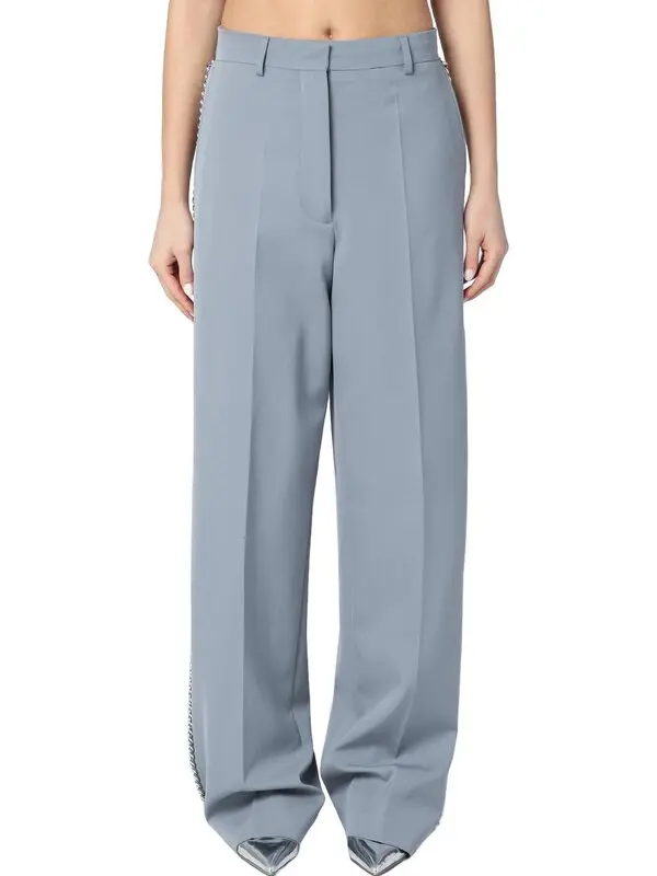 Stella McCartney Wide-leg Light Grey Falabella Pants With Chain - Gray