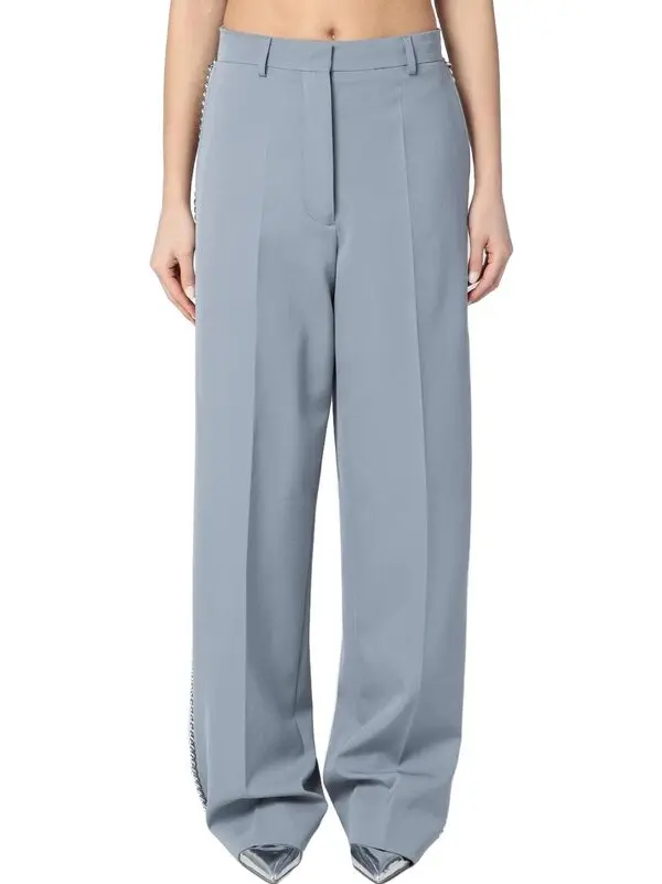 Stella McCartney Wide-leg Wool Falabella Trousers With Chain Detail - Gray