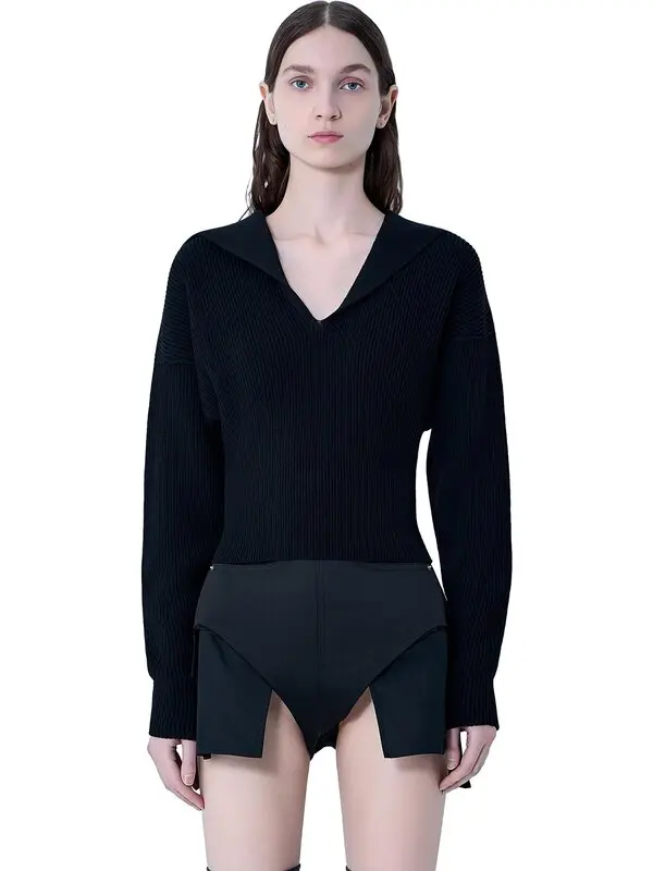 Rick Owens Dracu Cropped V Knit Sweater - Black
