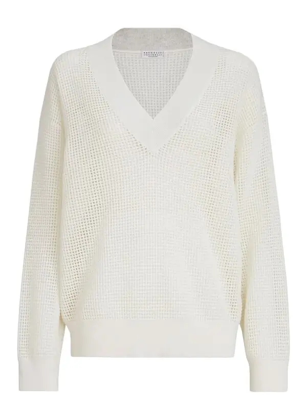 Brunello Cucinelli Cashmere Mesh Sweater - White
