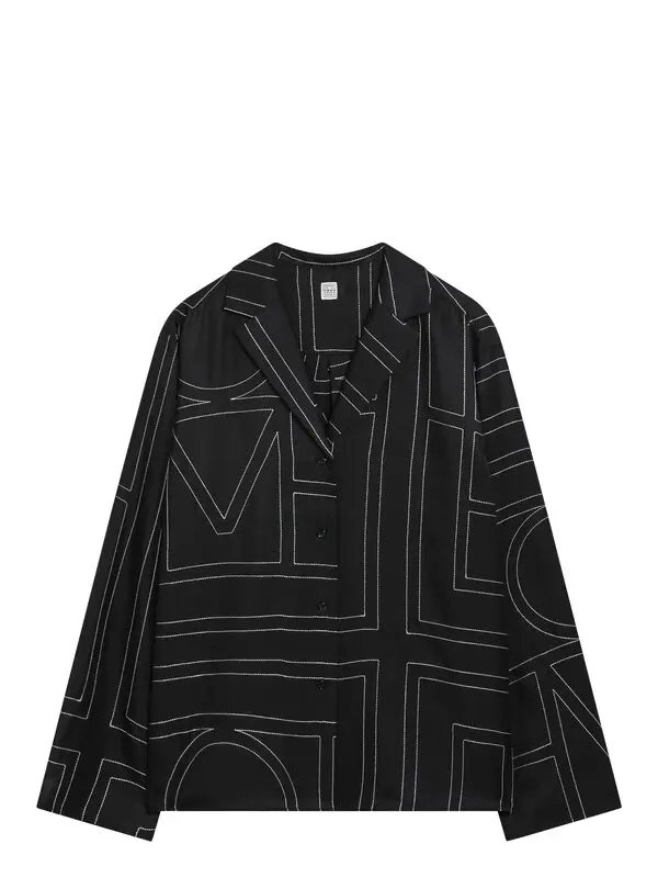 TOTEME Monogram Silk Pajama Shirt - Black