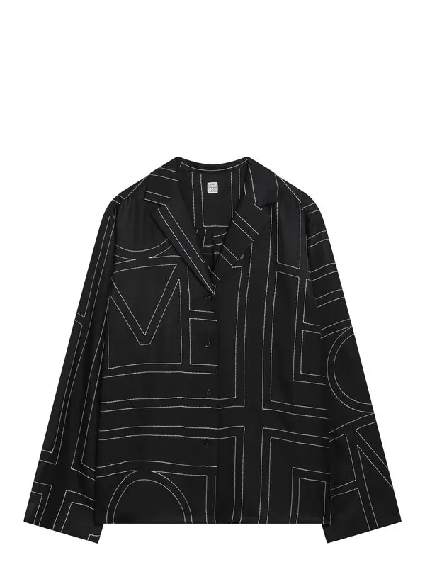 TOTEME Monogram Silk Pajama Shirt - Black