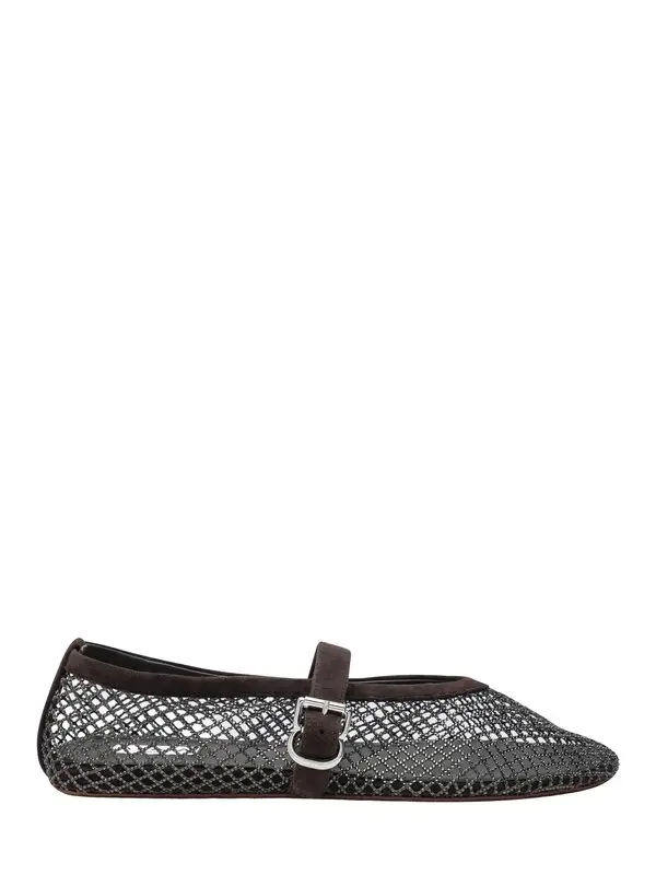 Alaïa Flat Rhinestone Mesh Ballerinas In Suede, Smoky - Brown