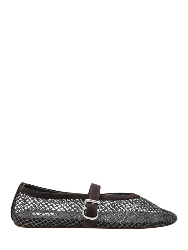 Alaïa Flat Rhinestone Mesh Ballerinas In Suede - Brown