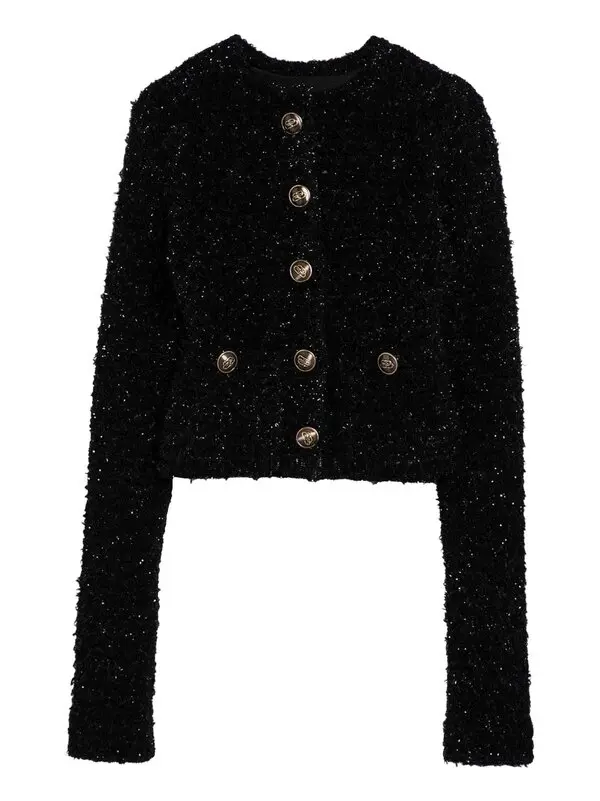 Balenciaga Cotton Blend Tweed Cropped Cardigan - Black