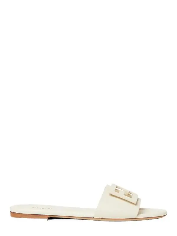 Fendi Leather Baguette Slides - Cream