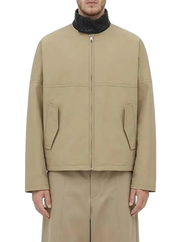 Bottega Veneta Cotton Jacket With Intrecciato Collar - Cream