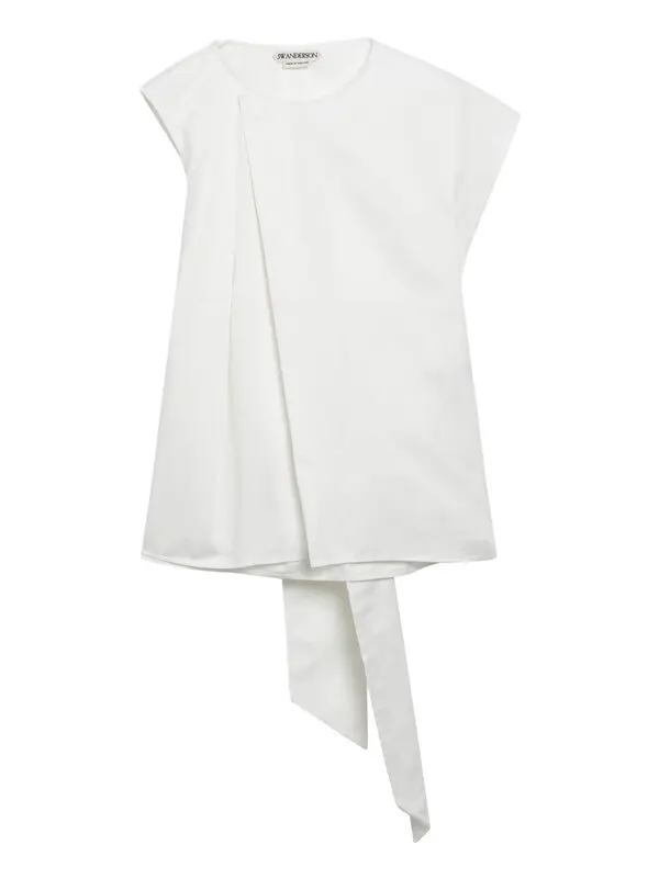 JW Anderson Cotton Satin Asymmetric Top With Tie Fastening - White