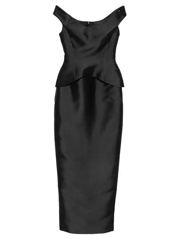 Solace London Satin Off-shoulder Evening Dress - Black