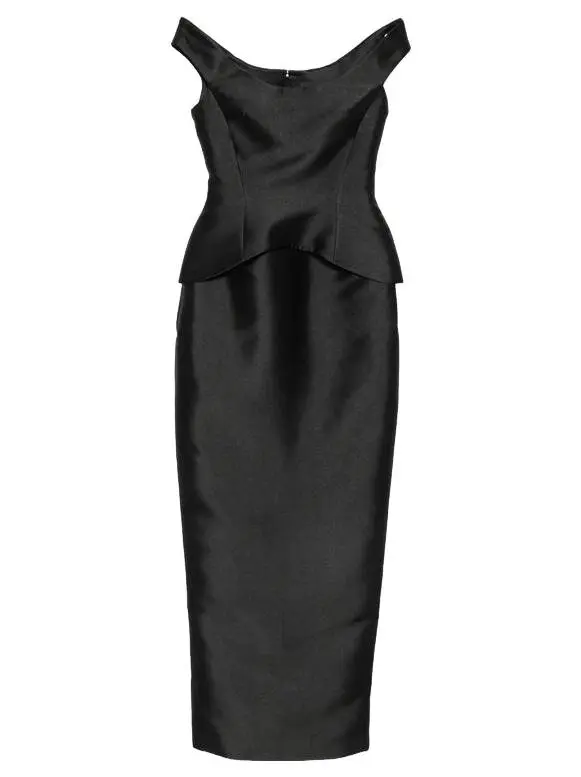 Solace London Satin Off-shoulder Evening Dress - Black