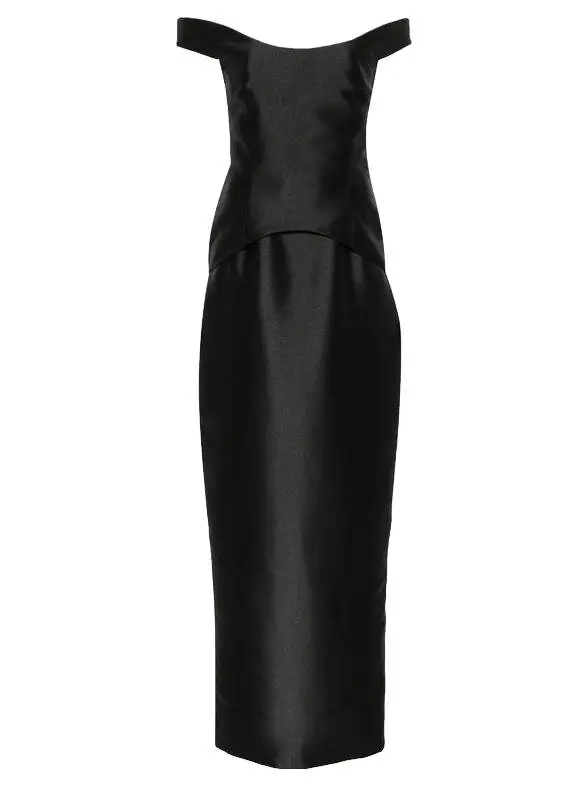 Solace London Satin Off-shoulder Evening Dress - Black