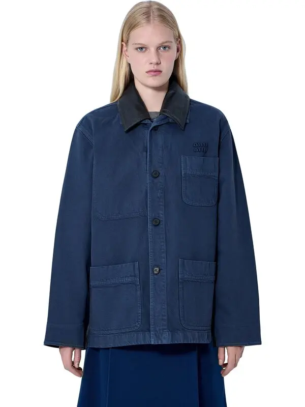 Miu Miu Single-breasted Garment-dyed Gabardine Jacket - Blue