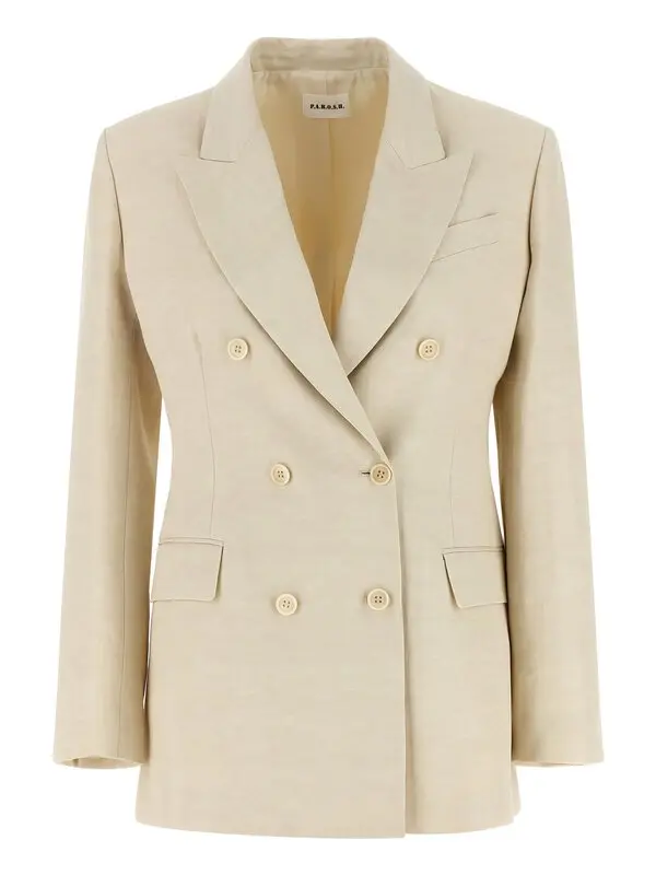 P.a.r.o.s.h Raisa Double-breasted Linen Blend Blazer - Cream