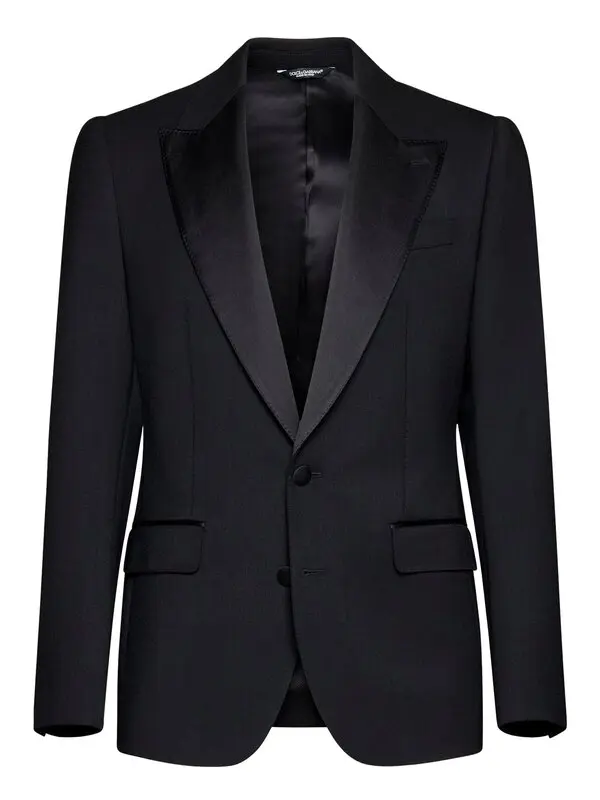 Dolce & Gabbana Black Stretch Wool Sicilia Tuxedo Blazer - Multicolor