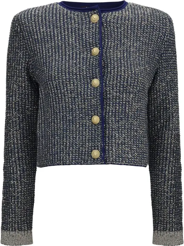 Balmain Quilted Sequin Cardigan With Decorative Buttons - Blue