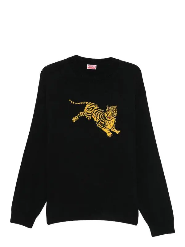Kenzo Tiger Intarsia Crew Neck Jumper - Black