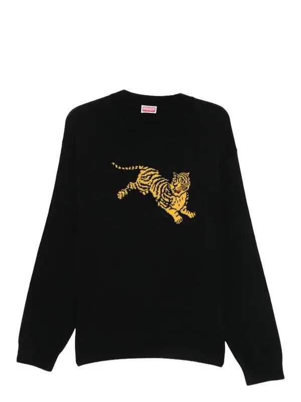Kenzo Tiger Intarsia Crew Neck Jumper - Black