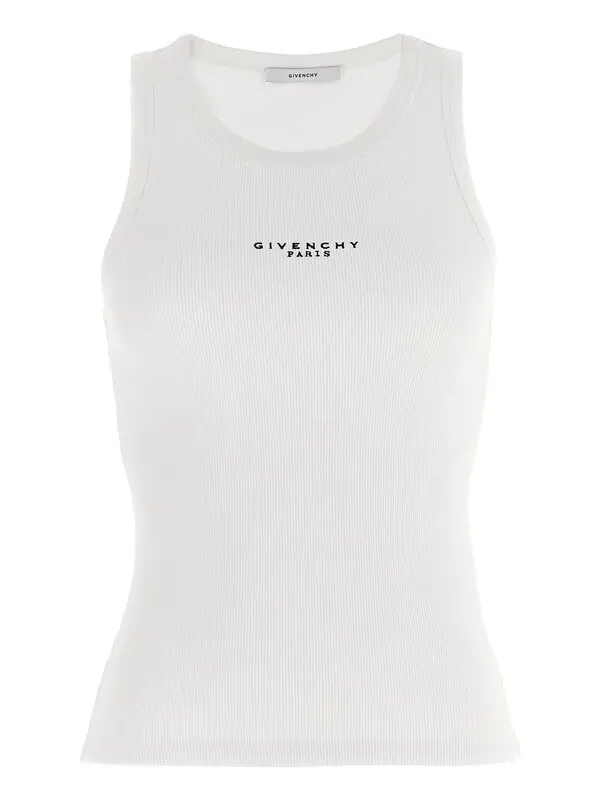 Givenchy Logo Embroidered Ribbed Tank Top - White