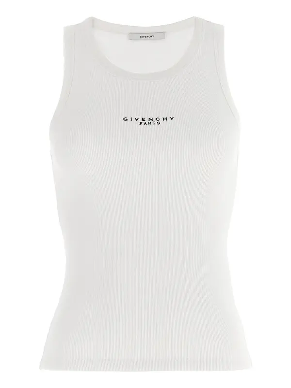 Givenchy Logo Embroidered Ribbed Tank Top - White
