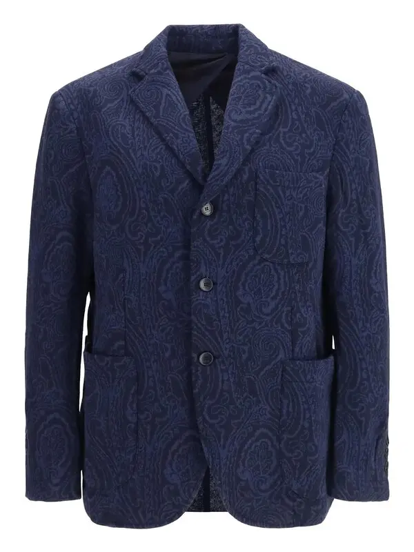 Etro Single-breasted Arnica Jacquard Wool-blend Jacket - Blue