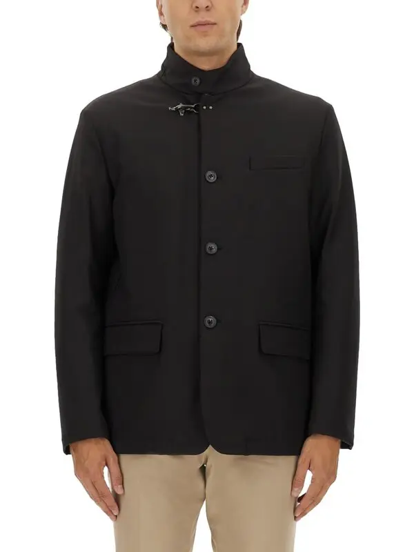 FAY Hook Detailed Stand Collar Jacket - Black