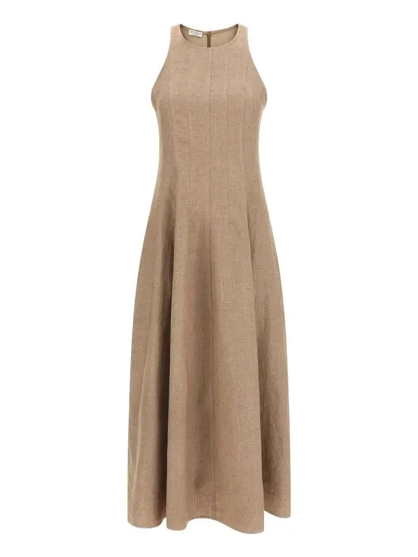 Brunello Cucinelli Sparkling Linen Long Dress - Cream