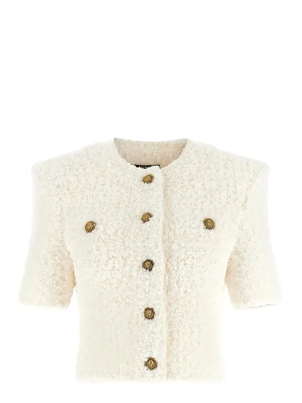 Balmain Cardigan Tweed Plumetis - White