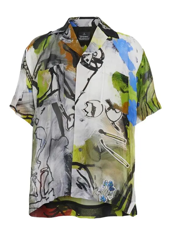 VIVIENNE WESTWOOD Shirt With Open Collar And All-over Graphic Print In Viscose - Multicolor