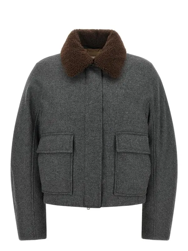 Brunello Cucinelli Shearling Collar Cropped Jacket - Gray