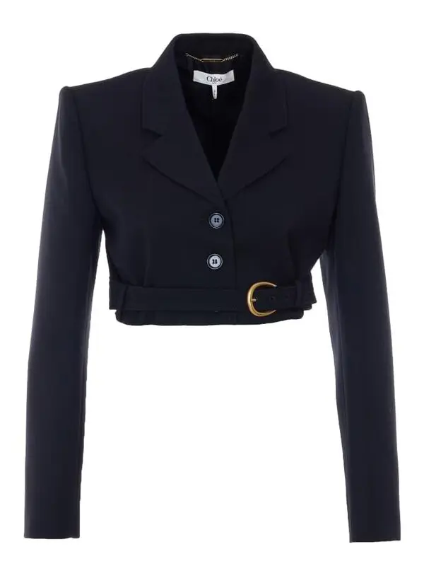 Chloé Grain De Poudre Virgin Wool Cropped Spencer Jacket - Black