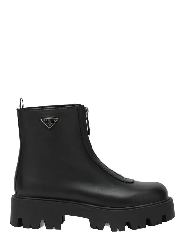 Prada Leather Zip-up Ankle Boots - Black