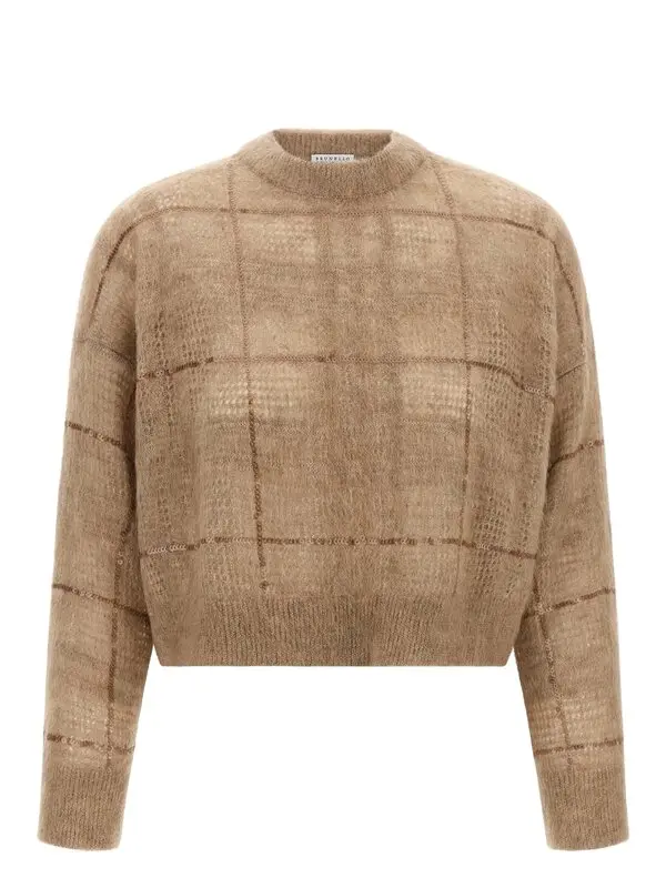 Brunello Cucinelli Sequin Check Sweater - Cream