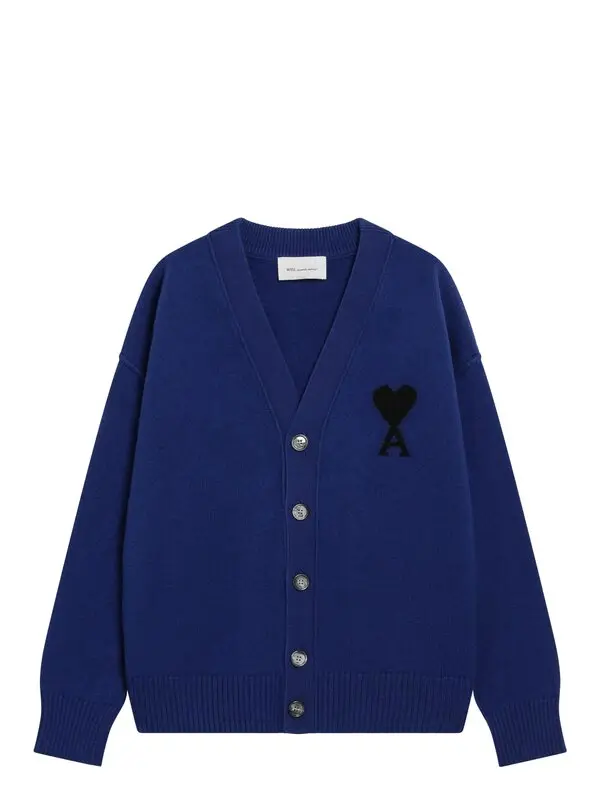 AMI Paris De Coeur Wool Cardigan - Blue